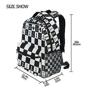 QUGRL Black White Chessboard School Backpack for Girls Boys with Pieces Large Bookbag Laptop Computer Bag Casual Hiking Travel Daypack Backpack Schoolbag for Teens College 16 Inch