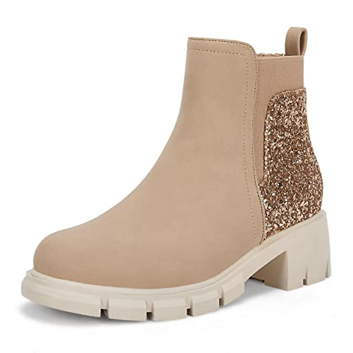 Ermonn Girls Chelsea Boots Glitter Platform Side Zipper Non-Slip Elastic Ankle Booties(Toddler/Little Kid/Big Kid)