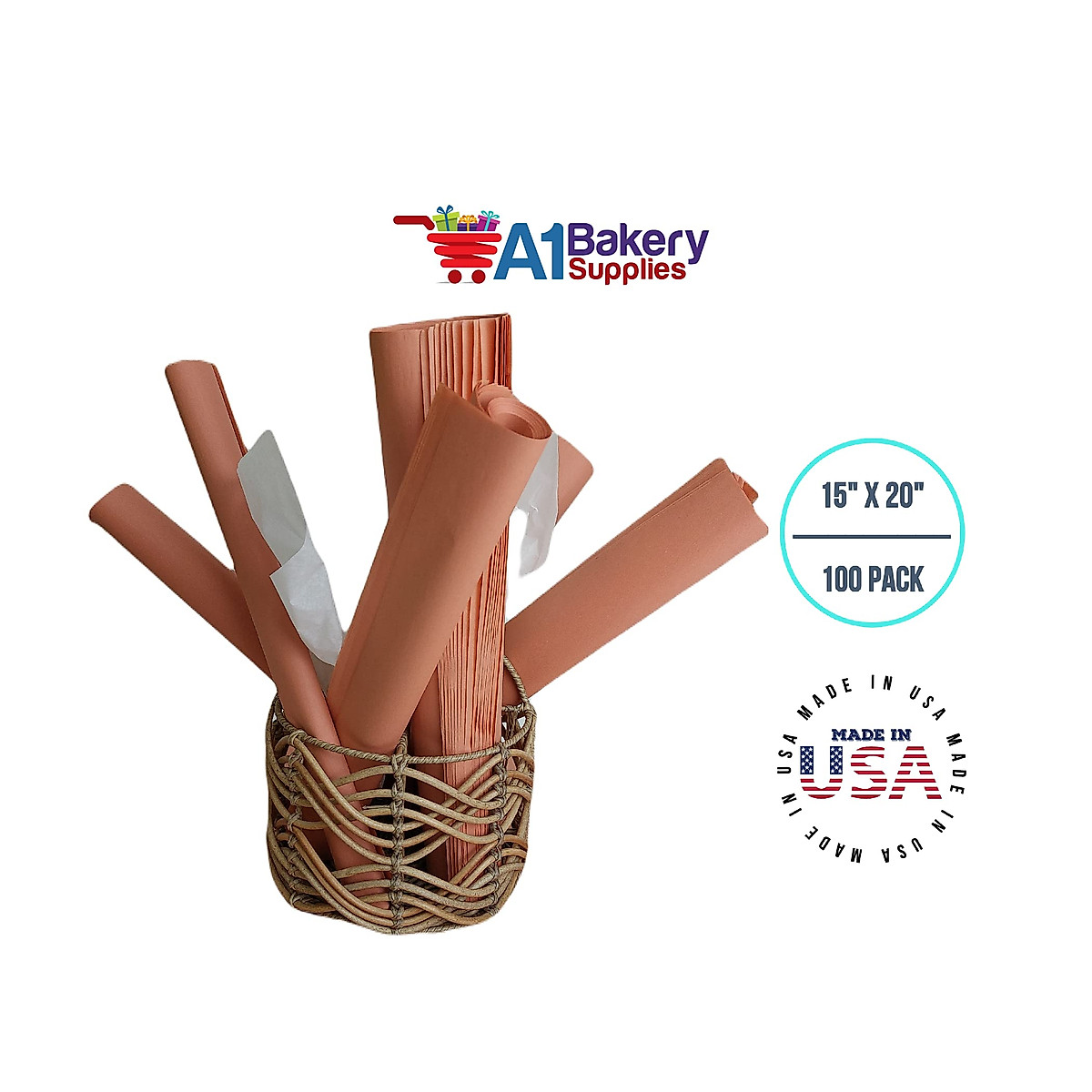 A1 Bakery Supplies Terra Cotta Gift Wrap Tissue Paper 15 Inch X 20 Inch - 100 Sheets Premium Quality Gift Wrap Paper Made in USA