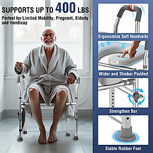 Raised Toilet Seat with Handles, Width & Height Adjustable Raised Toilet Seat, FSA/HSA Eligible 400lb Armrests & Wide Seat, Standard Raised Toilet Seat for Seniors, Pregnant, Handicap, Fit Any Toilet