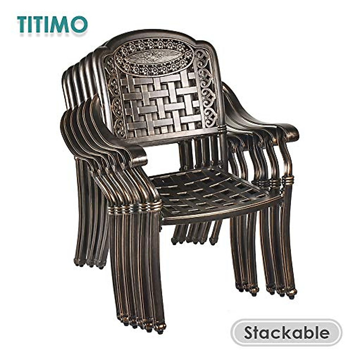 TITIMO 7-Piece Outdoor Furniture Dining Set, All-Weather Cast Aluminum Conversation Set Includes 6 Chairs and 1 Rectangular Table with Umbrella Hole for Patio Garden Deck (Without Cushions)