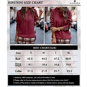 KIRUNDO Womens Hoodies Fashion Fall Casual Long Sleeve Plaid Patchwork Hooded Sweatshirts Y2K Clothes Pullover(Grey, Large)