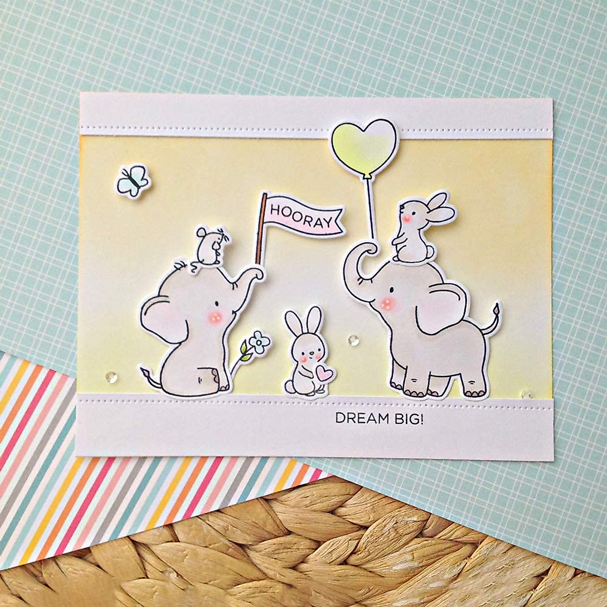 Stamp and Cutting Dies Set for DIY Craft Scrapbooking Card Making Friends Greetings Elephant Rabbit