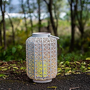 ANRUST Bucket Metal Lanterns Hanging, Outdoor Garden Lanterns, Metal Lantern Table Lantern for Garden, Patio, Yard Relaxing Atmosphere on Calm Nights Without LED (White)