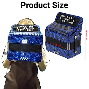 22 Key Diatonic Accordion 8 Bass Professional Button Accordion Instrument for Beginner with Storage Bag(Blue)