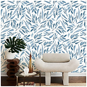 HAOKHOME Boho Peel and Stick Wallpaper Blue Branches Leaves Removable Vinyl Self Adhesive Contact Paper 17.7in x 9.8ft