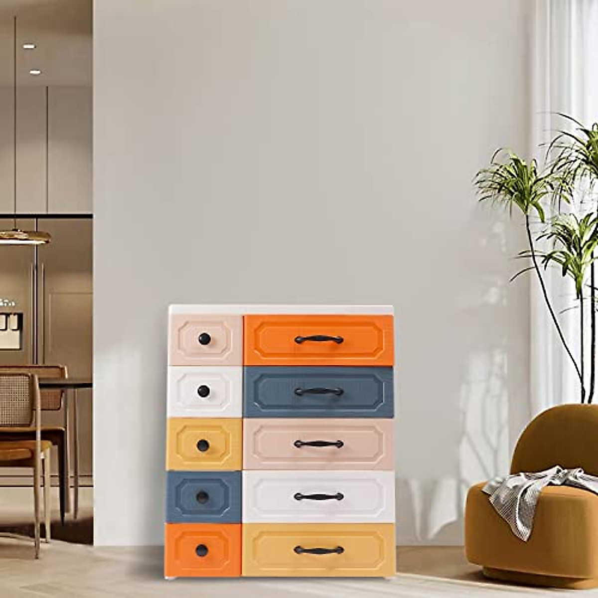 Titunjian Chest of Drawers 5 Tier Plastic Storage Dressers with 10 Drawer Storage Cabinet Kids Dresser Storage Organizer for Living Room Bedroom Hallway
