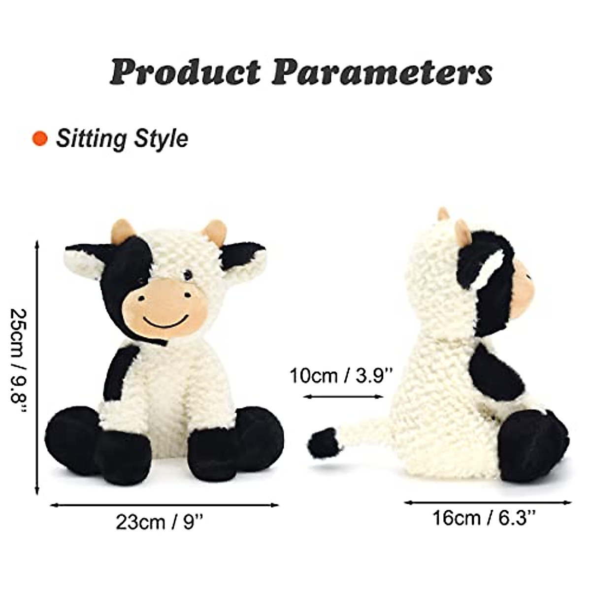 HWD 9.8'' Soft Cow Plush Dolls Stuffed Animals Toys Gifts for Kids, Toddler, Birthday, Valentines, Christmas (Sitting)