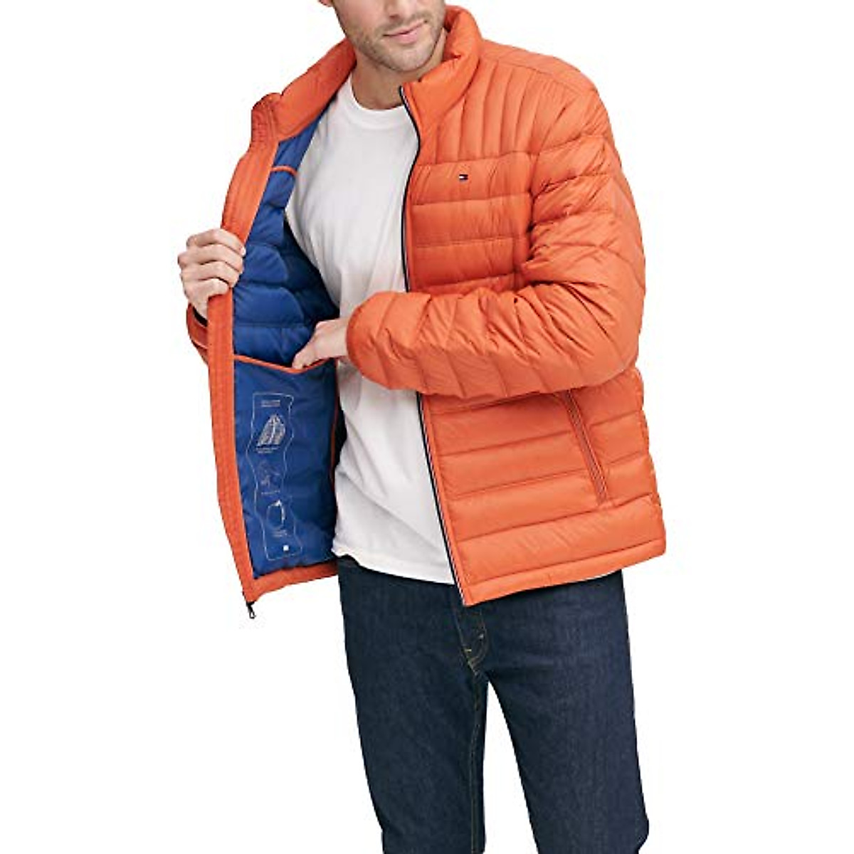 Tommy Hilfiger Men's Real Down Insulated Packable Puffer Jacket, Orange, X-Large