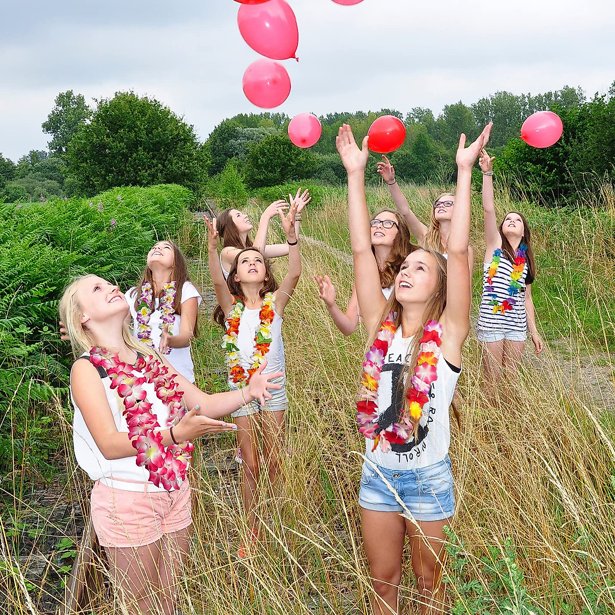 GoodUping 50 PCS Hawaiian Leis, Perfect Luau Party Supplies for Summer Beach Vacations, Essential Party Decorations for Birthday, Graduation, and Wedding Celebrations