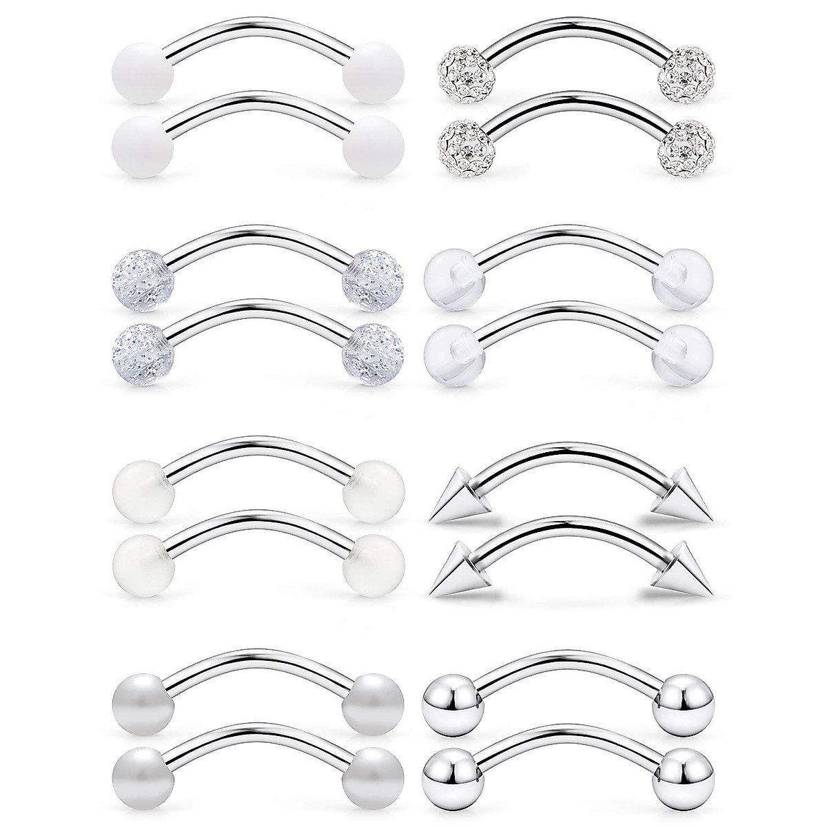 SCERRING Snake Eyes Tongue Rings 14G Stainless Steel Curved Barbell Nipplerings Nipple Rings Piercing Jewelry Retainer 16mm 5/8Inch 16PCS Silver