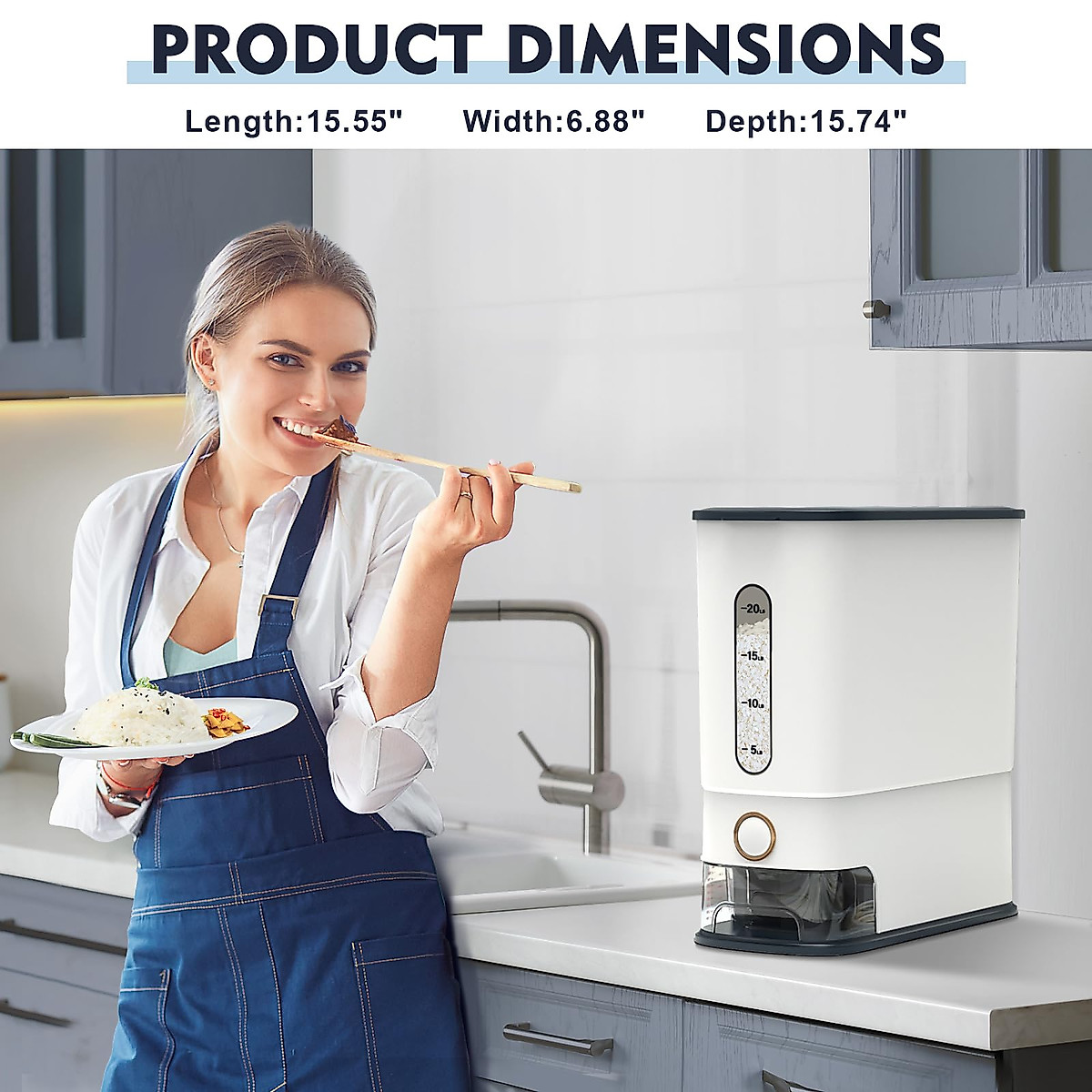 Ubooop 26.5 Lbs Rice Dispenser, Large Dry Food Dispenser with Measuring Cup, for Rice, Beans, Cereals, Perfect for Kitchen Pantry Organization