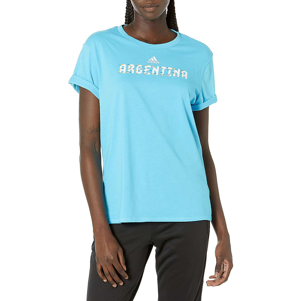 adidas Women's World Cup 2022 Tee, Bright Cyan (Argentina), Medium
