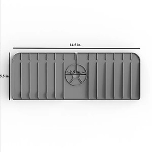 Silicone Sink Faucet Splash Catcher (14.5x5.5in., Black) | Kitchen or Bathroom mat Tray | Drip Catcher | Quick Drying Countertop Protectors | Small and Large Splatter Mats | Easy Water Drainage