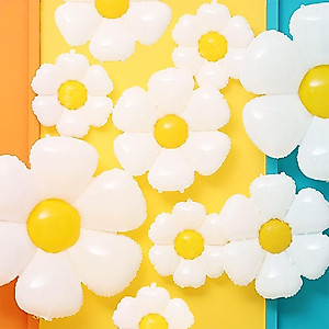 GIHOO Daisy Balloons 9 Pieces 3 Sizes White Daisy Flower Balloons for Daisy Theme Girls Birthday Party Wedding Baby Shower Decor (3 Sizes mixed)