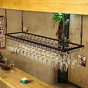 Ceiling Wine Rack, Iron Hanging Wine Glass Holder Upside Down Decoration Display Shelf Stemware Goblet Rack for Bars Restaurants Kitchens (Color : Black, Size : 90×25cm(35×14inch))