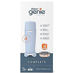 Diaper Genie Complete Diaper Pail (Blue) with Antimicrobial Odor Control | Includes 1 Diaper Trash Can, 1 Refill Bags, 1 Carbon Filter
