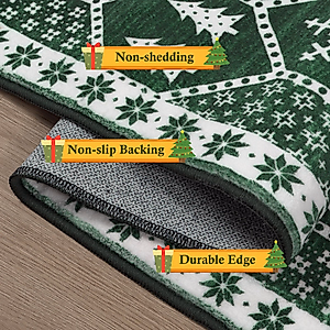 Seavish Christmas Front Door Mat 2x3 Green Bathroom Rug Low Pile Kitchen Rugs Non Slip Xmas Throw Rugs with Rubber Backing Washable Indoor Doormat Small Soft Decor Rugs for Entryway Porch Bedroom
