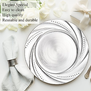 ZENFUN 12 Pack 13 inch Silver Charger Plates, Plastic Plate Chargers for Dinner Plates, Flower Spiral Dinner Chargers, Decorative Plates for Table Setting, Wedding, Parties, Banquets