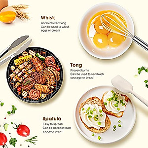 AHNR 33 Pcs Silicone Cooking Utensils Set, 446°F Heat Resistant Kitchen Utensils, Spatula, Spoon, BPA Free Wooden Handle Silicone Kitchen Gadgets Utensil Set with Holder for Non-Stick Cookware Khaki