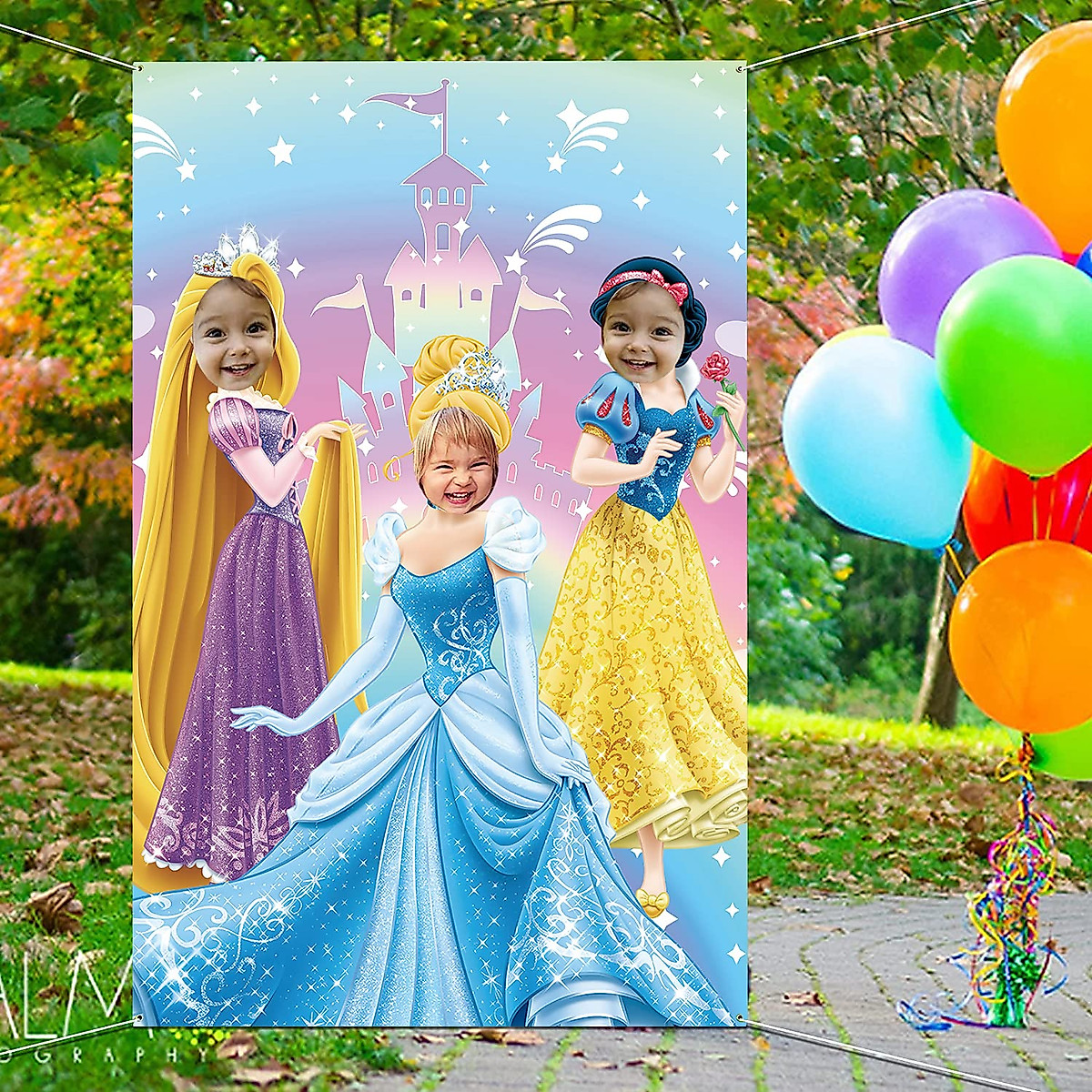 Princess Photo Door Banner Princess Face Photography Fabric Banner Backdrop Princess Birthday Party Decorations Kids Party Game Photo Background