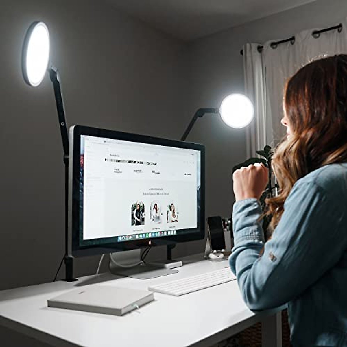 LUME CUBE Edge LED Desk Light (Pack of 2) | Remote Work Swing Arm Desk Lamp with Clamp | Video Conferencing Lighting, Zoom Webcam, Task Light, Table Lamp | Adjustable Brightness, Color Temperature