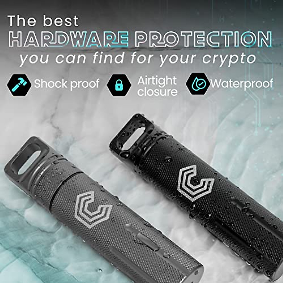 CryptoPod Ledger Nano Case - Fits Nano S/X/S Plus & Yubikey USB - Aluminum Alloy, Fire Resistant & Waterproof - Protective Cold Wallet Storage for Cryptocurrency Device Storage (Black)