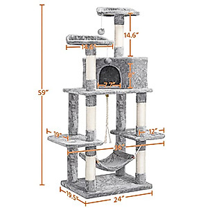 Topeakmart Multi-Level Cat Tree Cat Tower, 59''H Activity Center Tower Stand Furniture with Scratching Posts, Plush Perch & Hammock