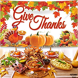 KatchOn, Give Thanks Banner - XtraLarge, 72x44 Inch | Thanksgiving Backdrop for Thanksgiving Decorations | Thanksgiving Wall Banner | Happy Thanksgiving Banner for Thanksgiving Party Decorations