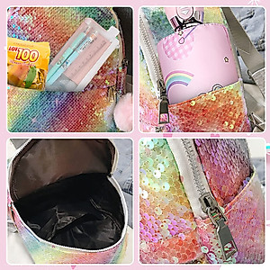 Shiny Unicorn Backpack for Girls, Rainbow Casual backpack with Sequin