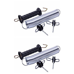 QMARK Electric Fence Gate Kit, Electric Fence Handle Set, Spring Gate Handle Set with 16 feet Tension Spring 2 Corner Ends 1 Black Handle(2 Pack)