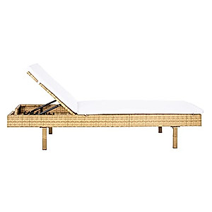 SAFAVIEH Outdoor Collection Cam Natural Brown Wicker/White Cushion Adjustable Chaise Lounge Chair, Black/Beige (PAT7501D)