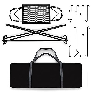 Bruntmor Grill Swing Campfire Cooking Stand BBQ Grill for Cookware & Dutch Oven Adjustable Collapsible Legs with Hooks & Accessories & Carrying Case Black