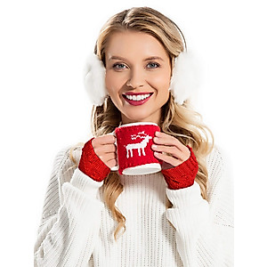 SATINIOR Women Warm Knit Fingerless Winter Gloves Thumbhole Arm Warmers Mittens (Black, Red, White, Light Grey, 4 Pairs)