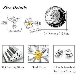 OHAYOO Hummingbird Daisy Earrings Hypoallergenic 925 Sterling Silver Animal Bird Asymmetrical Stud Earrings Hummingbird Daisy Jewelry Gift For Women