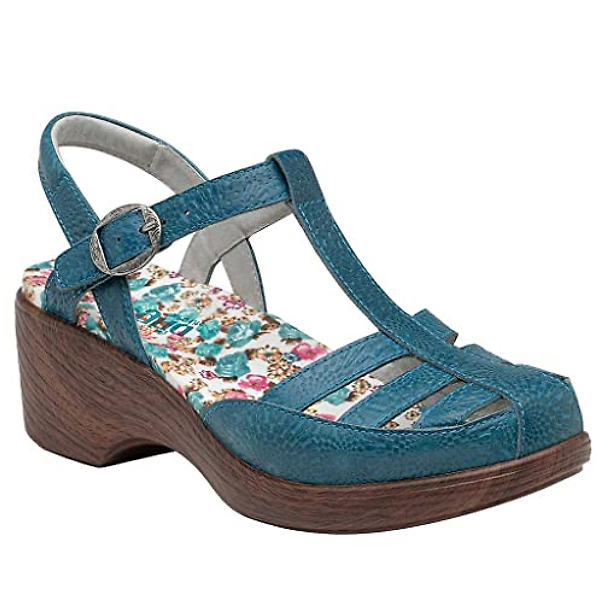 Alegria Women's Summer Roman Candle Teal Leather Wedge Sandal 9 M US