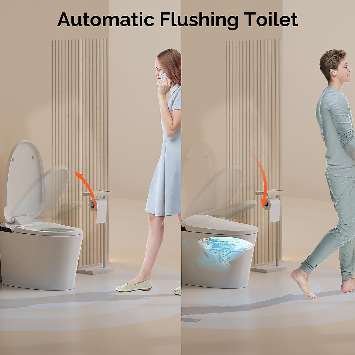 AKNIRL Smart Toilet Auto/Open Close Lid, Smart Bidet Toilet with Booster Pump, Auto Powerful Flush, Heated Seat,Warm Water, Air Dryer, Deodorization, Modern Smart Toilets for Bathrooms, White, Y001ZP