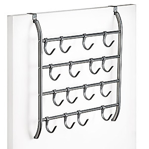 Lynk® Over Door or Wall Mount 16 Hook Rack - Shirt, Belt, Hat, Coat, Towel, Purse, Bra Organizer - Platinum