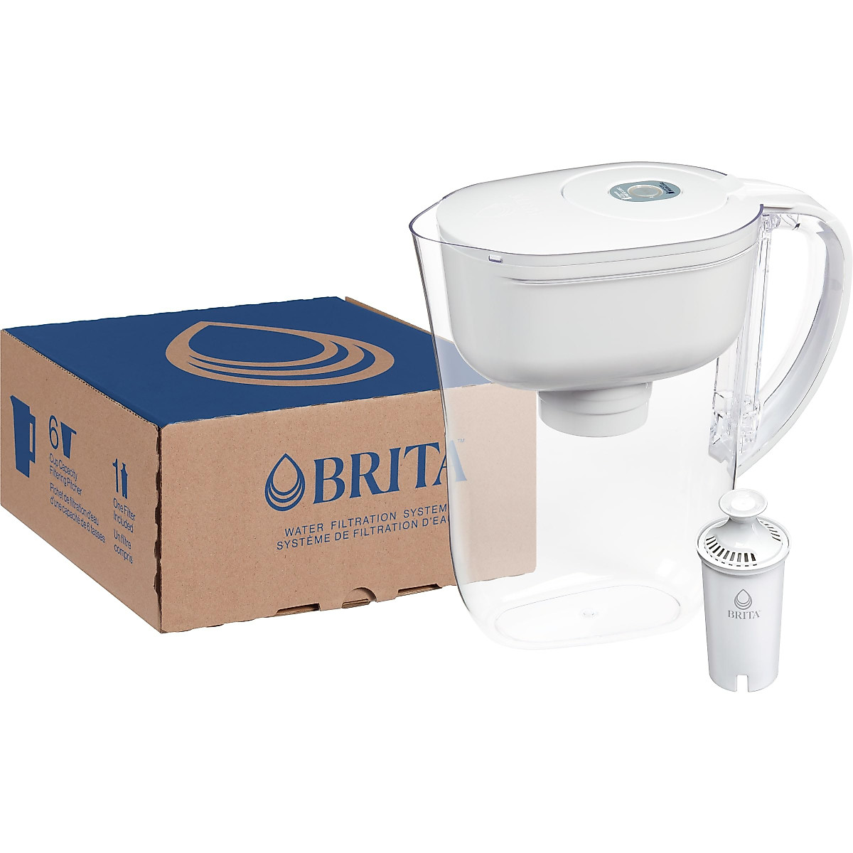 Brita Water Filter Pitcher for Tap and Drinking Water with 1 Standard Filter, Lasts 2 Months, 6-Cup Capacity, BPA Free, White