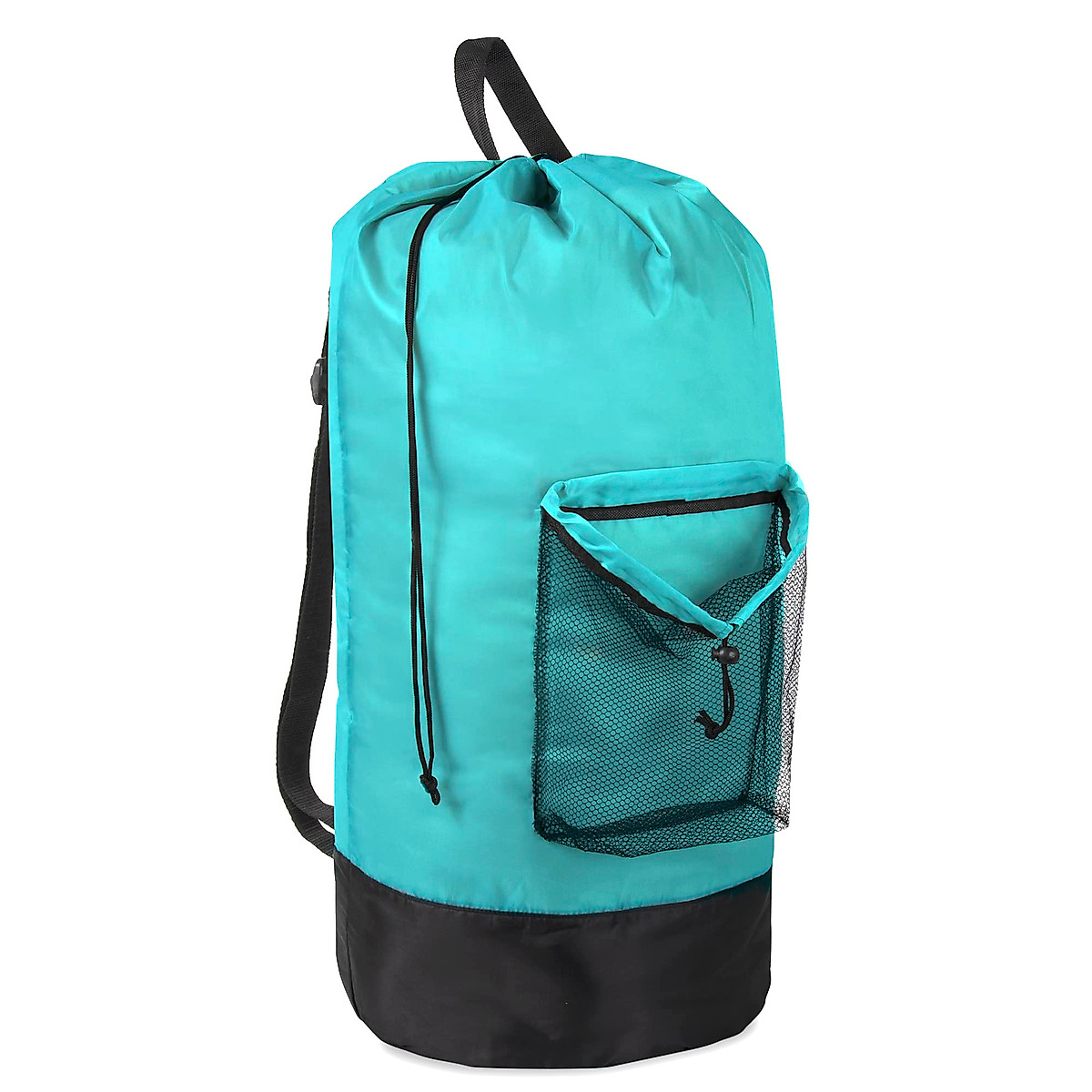 Laundry Bag Backpack with Shoulder Straps and Mesh Pocket Laundry Backpack Large Portable Laundry Hamper for College Laundromat Apartment with Drawstring Closure, Adjustable Back Straps (Turquoise)