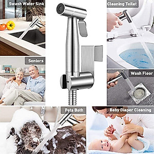 Bidet Sprayer for Toilet, Handheld bidet Toilet Spray Adjustable Water Pressure Control with Bidet Hose for Feminine Wash, Stainless Steel Brushed Nickel Cloth Diaper