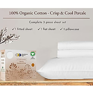 California Design Den Twin Sheets Set, 100% Organic Cotton Sheets - GOTS Certified, Percale Sheets - Soft, Crisp & Cooling Sheets, Deep Pockets, 3 Piece Twin Bed Sheets, White Sheets