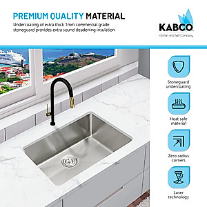 KABCO 18 Gauge 27 Inch Single Bowl Undermount Stainless Steel Kitchen Sink with 2 Pieces Sink Accessories, Rust Resistant Sound and Heatproof Laser Cut Tight Radius Sink for Indoor or Outdoor Kitchens