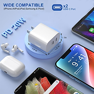 20W USB C Wall Charger Block, Costyle 3 Pack Dual Port USB C Charging Block Brick, Double C Type Charger Block for iPhone 15 Pro 15 Plus 11 12 13 14 15 Pro Max XS XR iPad Airpods Pro(White)