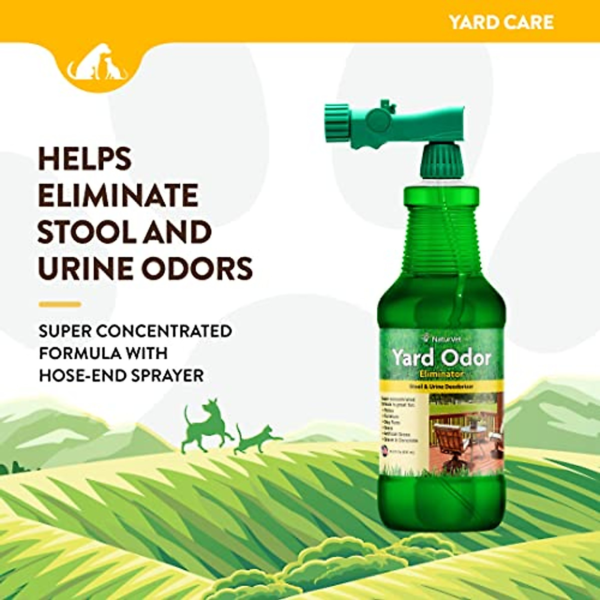 NaturVet – Yard Odor Eliminator – Eliminate Stool and Urine Odors from Lawn and Yard – Designed for Use on Grass, Plants, Patios, Gravel, Concrete & More – 31.6 oz Ready-to-Use with Nozzle
