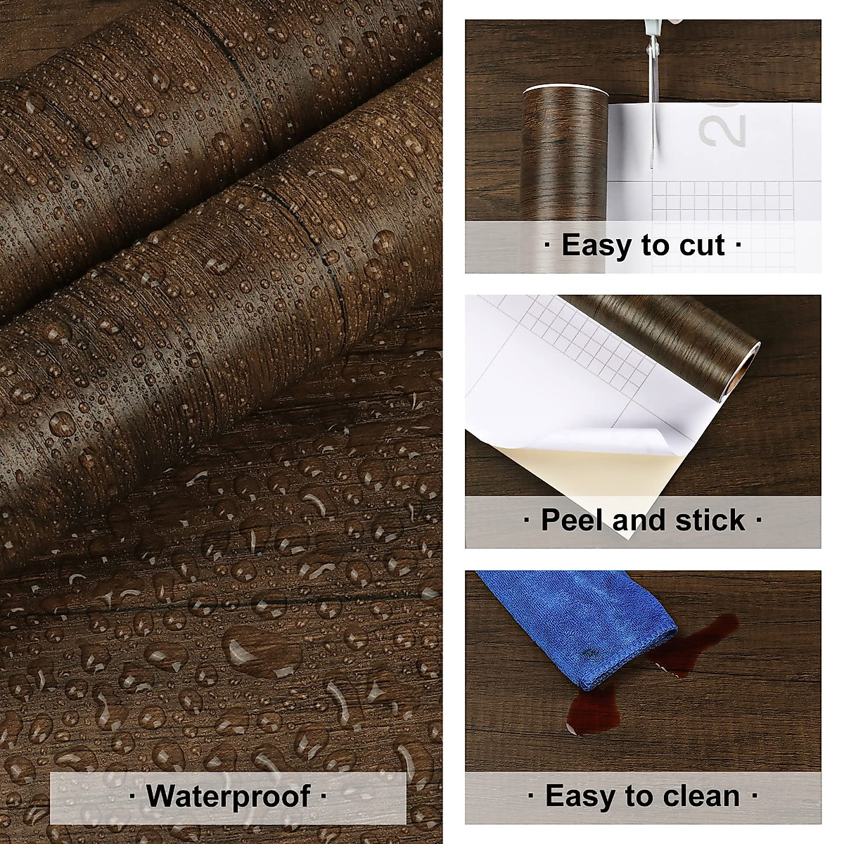 Skyblur Vintage Brown Dark Wood Contact Paper for Countertops Kitchen 24"x118" Peel and Stick Wallpaper Vinyl Wood Grain Contact Paper Removable Wallpaper for Kitchen Cabinet Counter top Table Shelves