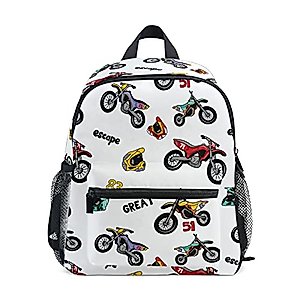 Fisyme Toddler Backpack Vintage Motorcycle School Bag Kids Backpacks for Preschool Kindergarten Nursery Girls Boys, M