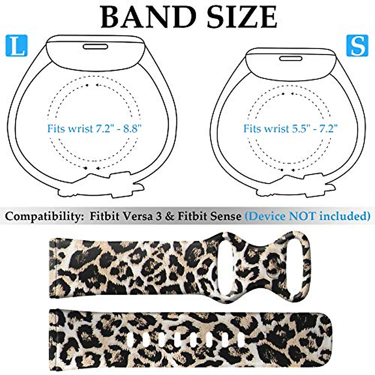 Maledan Compatible with Fitbit Sense & Fitbit Versa 3 Bands Women Girls, Stylish Flower Printed Strap Replacement for Fitbit Versa 3/Versa 4/Sense 2/Sense Smart Watch Accessories, Small Leopard