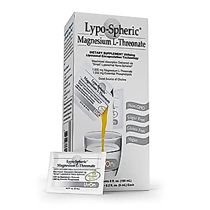 Lypo–Spheric Magnesium L–Threonate – 30 Packets – 1,000 mg Magnesium Per Packet – Liposome Encapsulated for Improved Absorption – Professionally Formulated & 100% Non–GMO