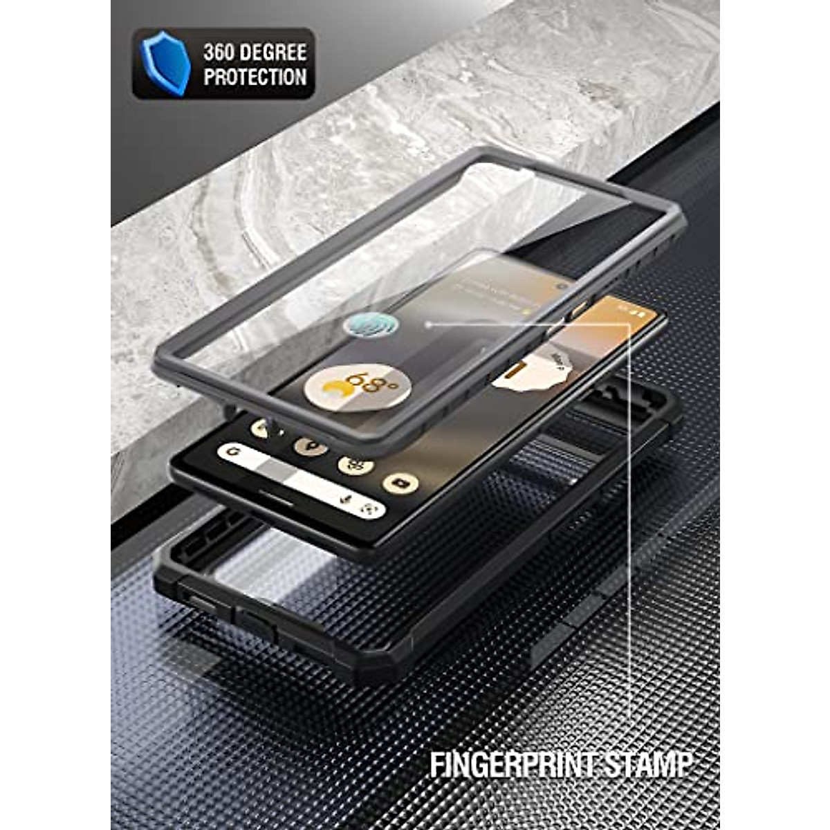 Poetic Guardian 6FT Drop Tested Case for Pixel 6A 5G - Built-in Screen Protector, Full Body Hybrid Shockproof, Black/Clear